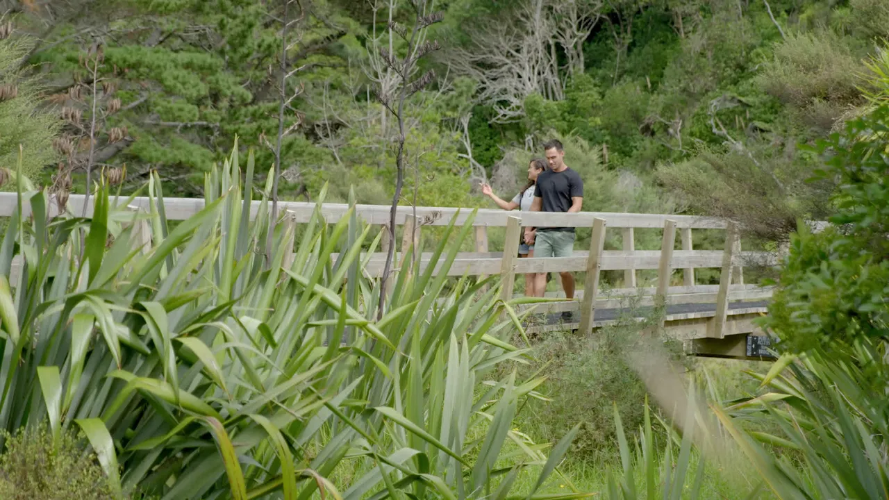 Two people enjoying a coastal bush walk