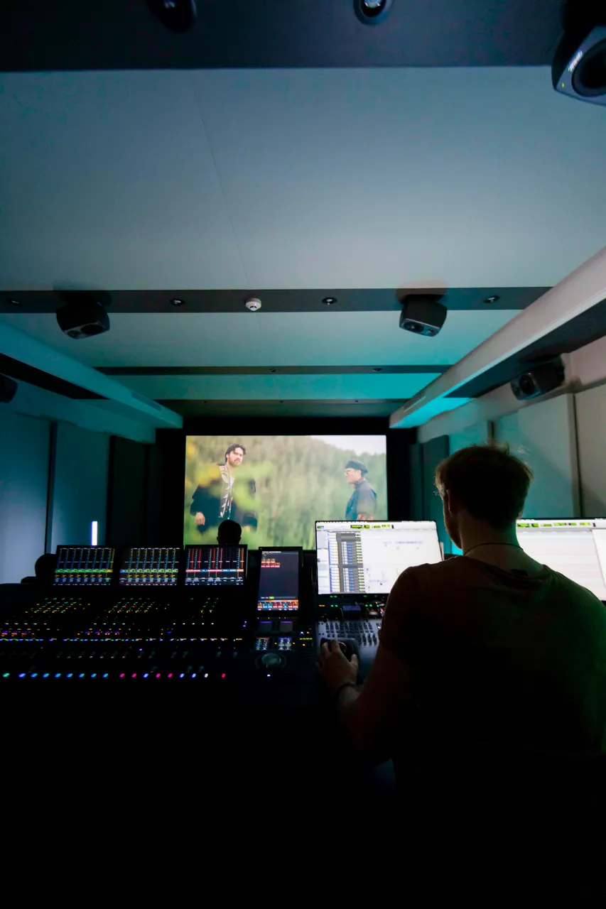 Man editing movie in studio